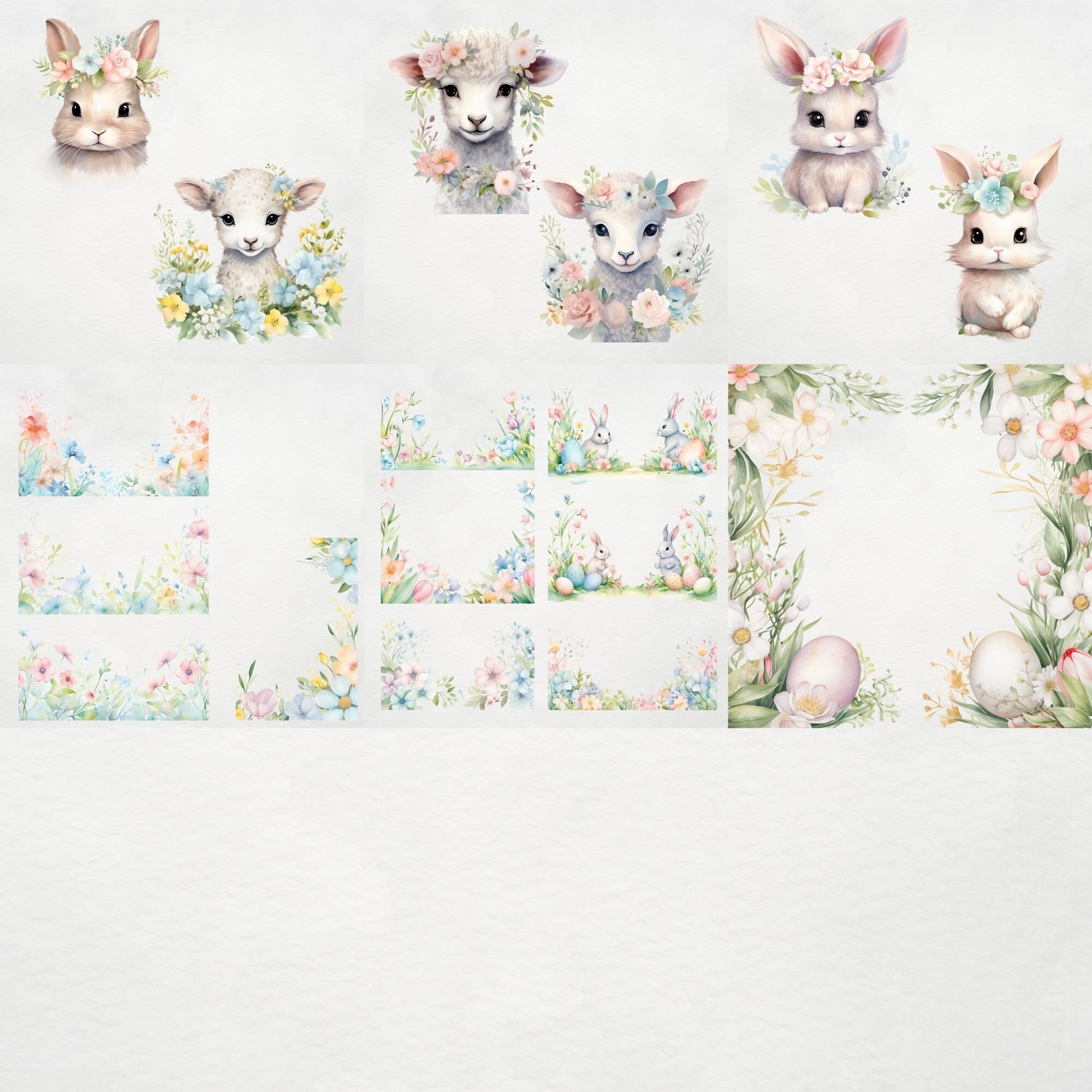 Watercolor Easter Clipart Bundle, Bunnies, Lambs, Eggs (digital ...