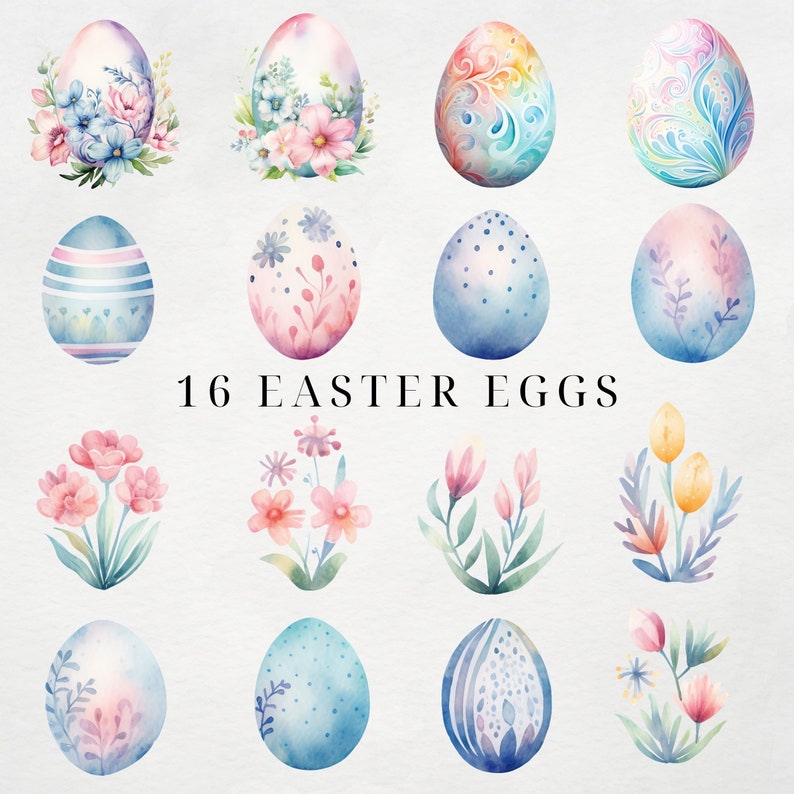 Watercolor Pastel Easter Eggs and Garlands, Boho Easter, Clipart ...