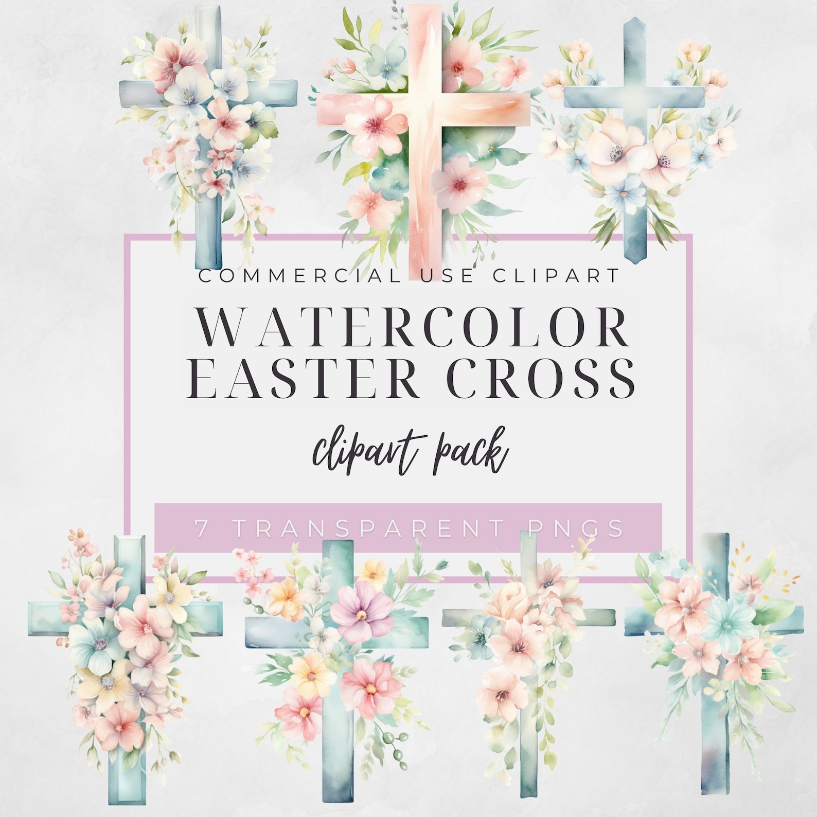 Easter Cross Watercolor PNG, 300 DPI, Transparent Background, Holiday ...