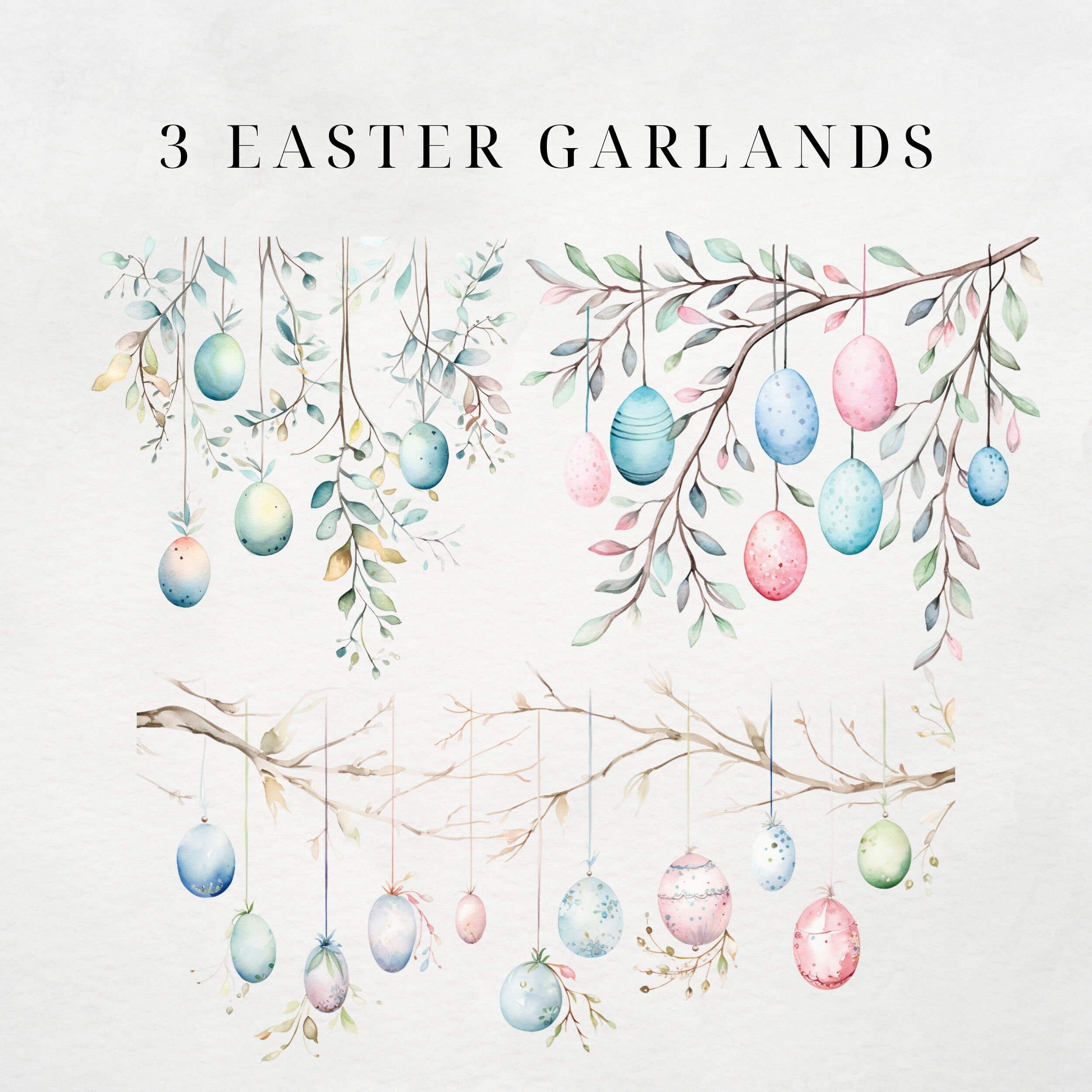 Watercolor Pastel Easter Eggs and Garlands, Boho Easter, Clipart ...