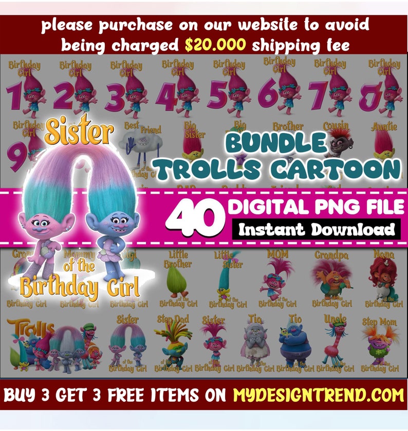 Trolls Bundle Cartoon Png, Trolls Clipart Bundle, Trolls Png Instant ...