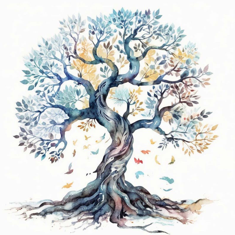 8 Mythical Tree Clipart/floral Tree Print/printable Watercolor Jpegs ...