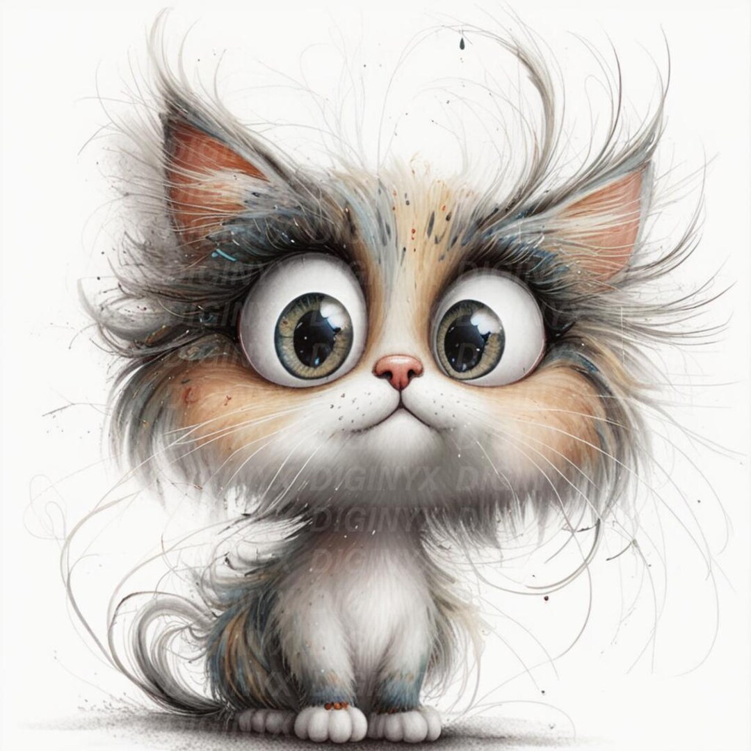 7 Frazzled Cat Clip Art, Funny Cat Jpgs, Printable Watercolor Clipart ...