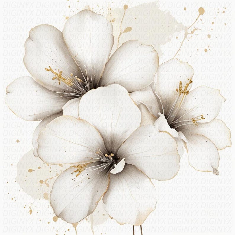 9 White Flowers Clipart White Floral Prints | Printable Watercolor ...