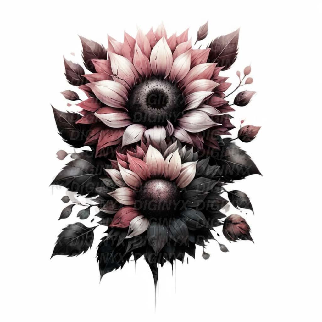 8 Dusty Pink Sunflowers Images, Gothic Floral, Printable Watercolor JPG ...