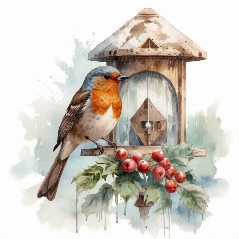 10 Christmas Robin Clipart JPG, Printable Watercolor JPG, Paper Craft ...
