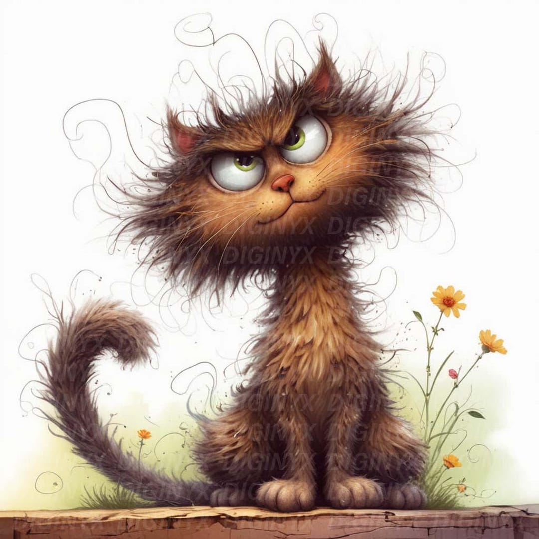 10 Frazzled Angry Cat Clipart Printable Watercolor JPEG/ Cute Cards ...