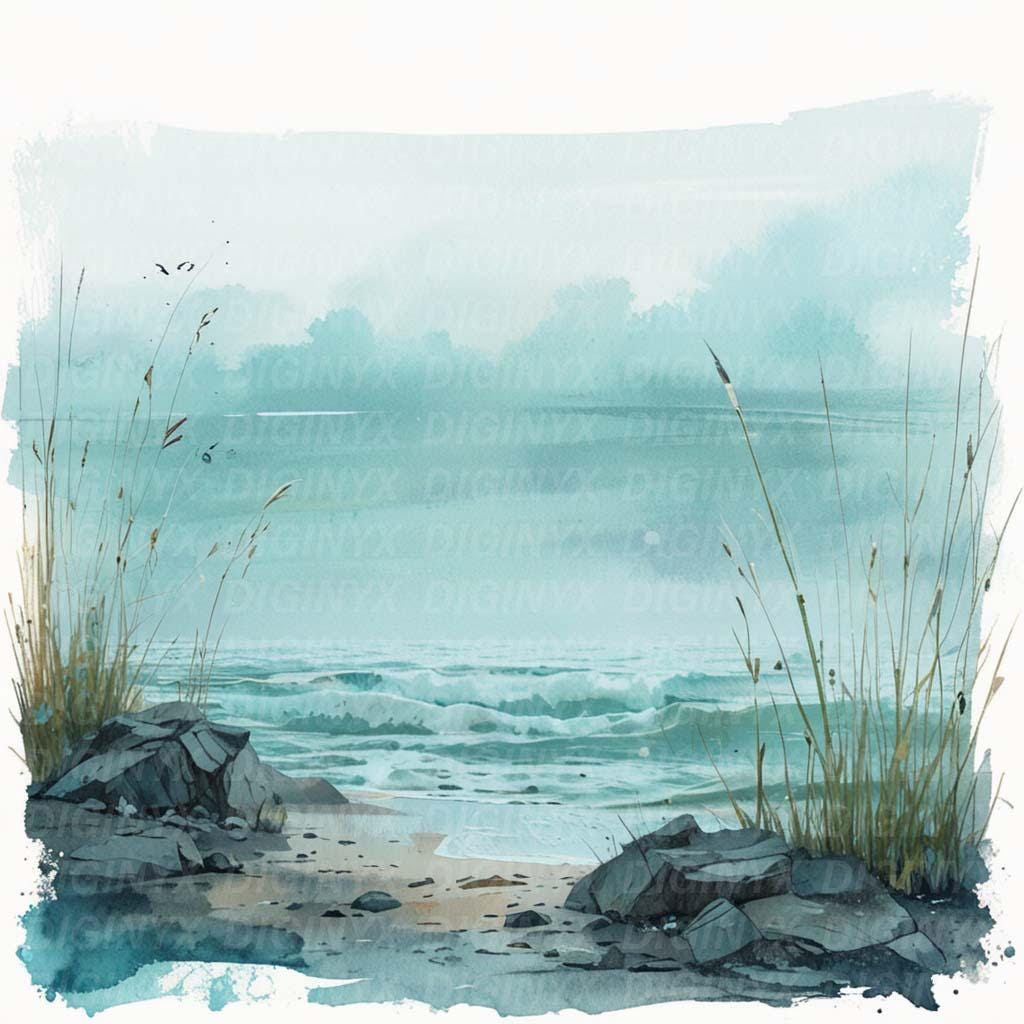 8 Teal Lake Edge Clipart/lake Coast/printable Watercolor Clipart/paper ...