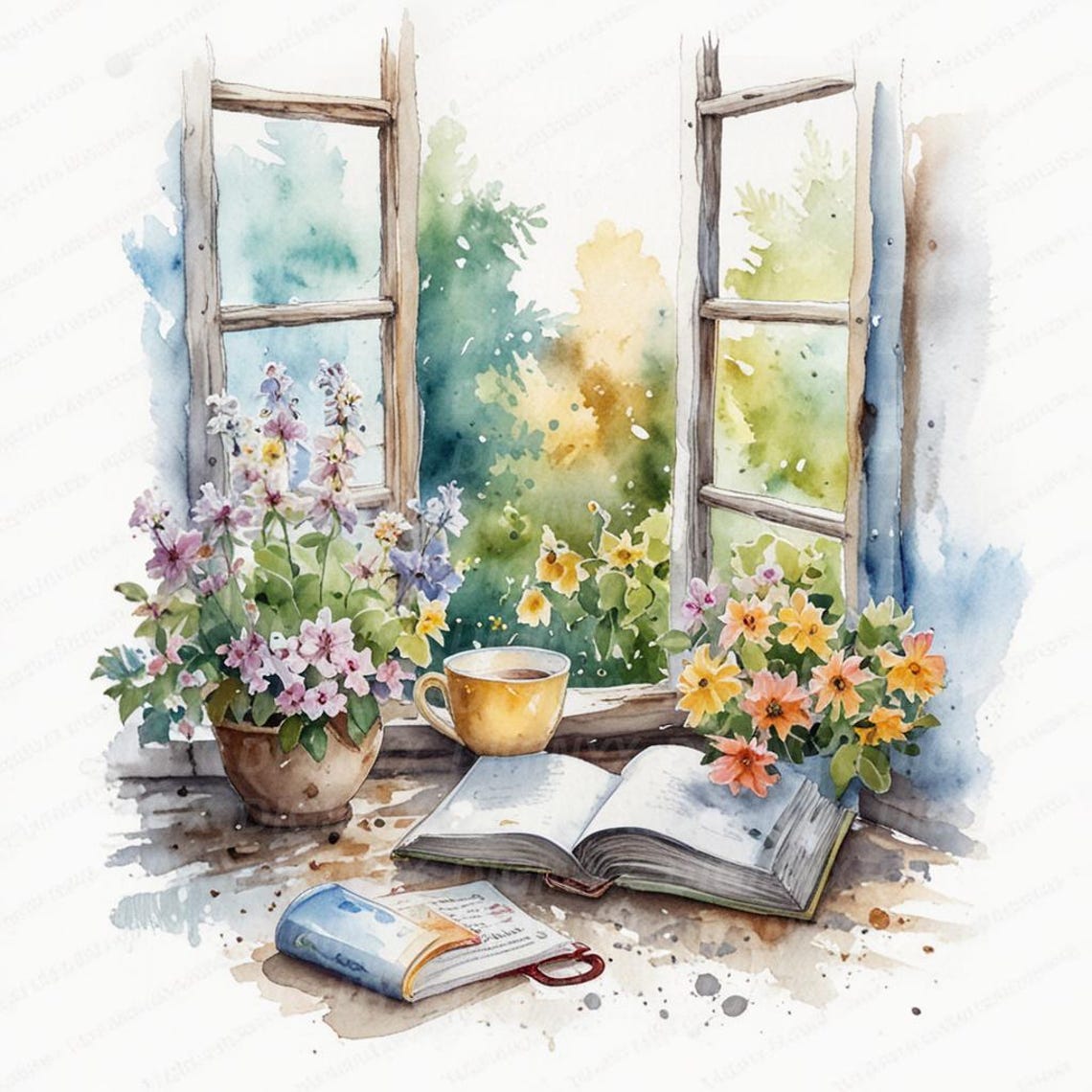 10 Spring Window View Clipart/watercolor Spring/printable Watercolor ...