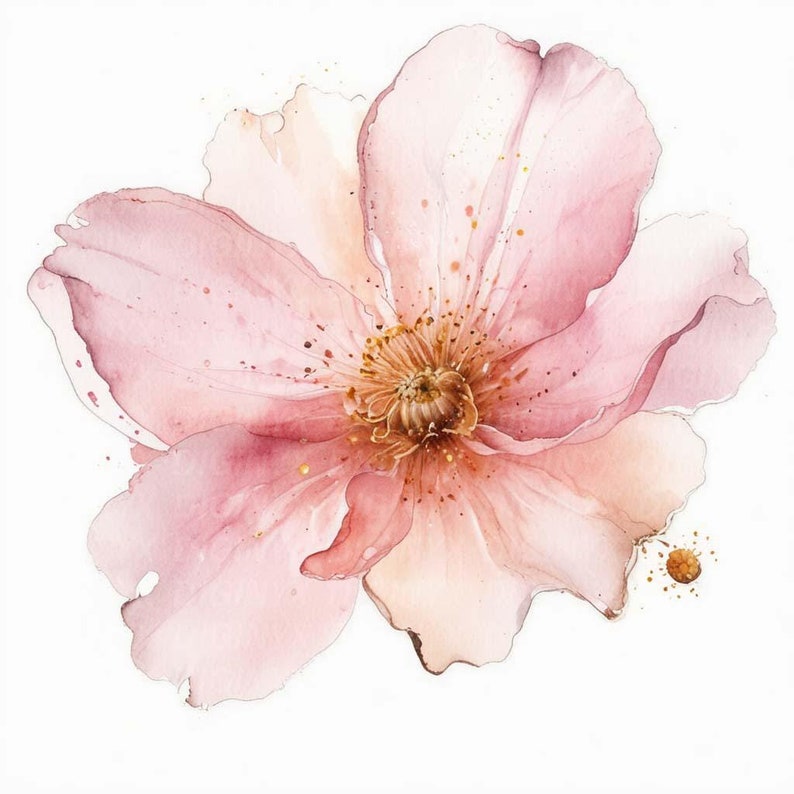 10 Abstract Flowers Clipart Pink Gold Flower Printable Watercolor ...
