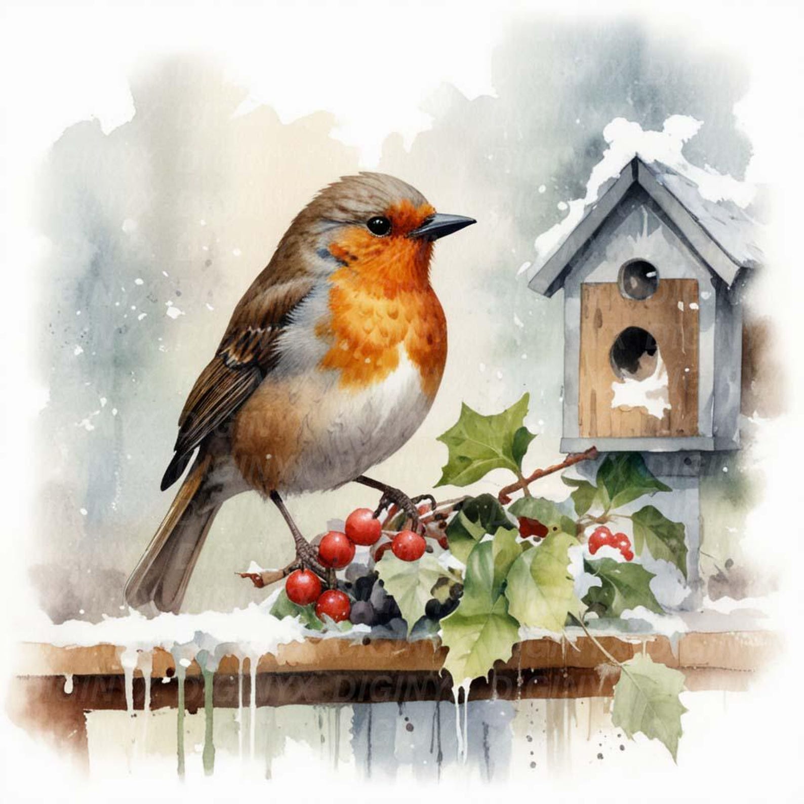 10 Christmas Robin Clipart JPG, Printable Watercolor JPG, Paper Craft ...