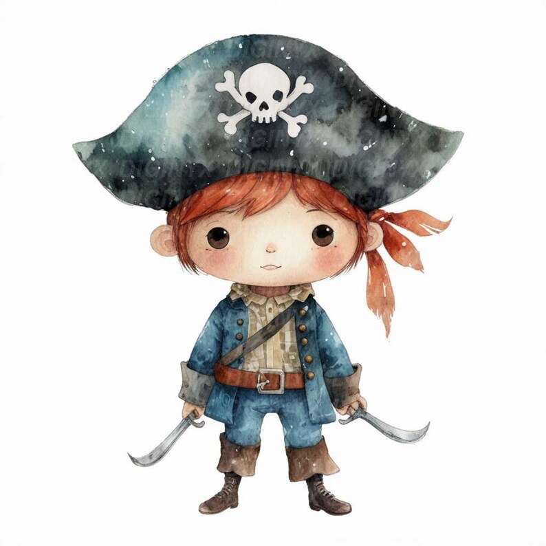 10 Cartoon Pirates Clipart, Cute Pirates Print, Printable Watercolor ...