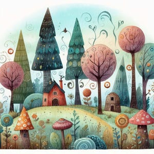 10 Whimsical Trees Clipart, Quirky Trees, Fantasy, Junk Journaling ...