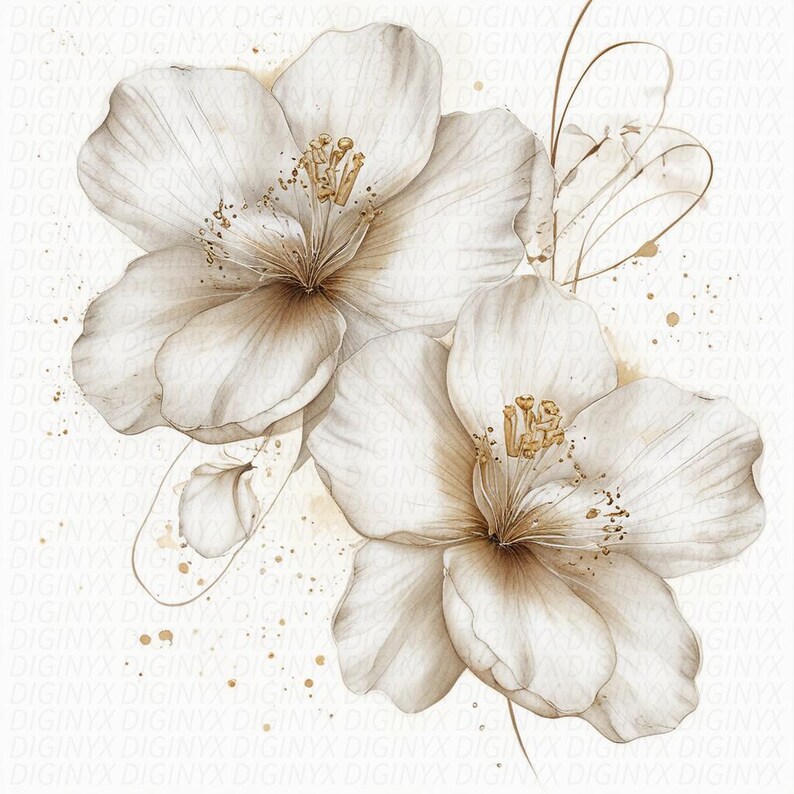 9 White Flowers Clipart White Floral Prints | Printable Watercolor ...