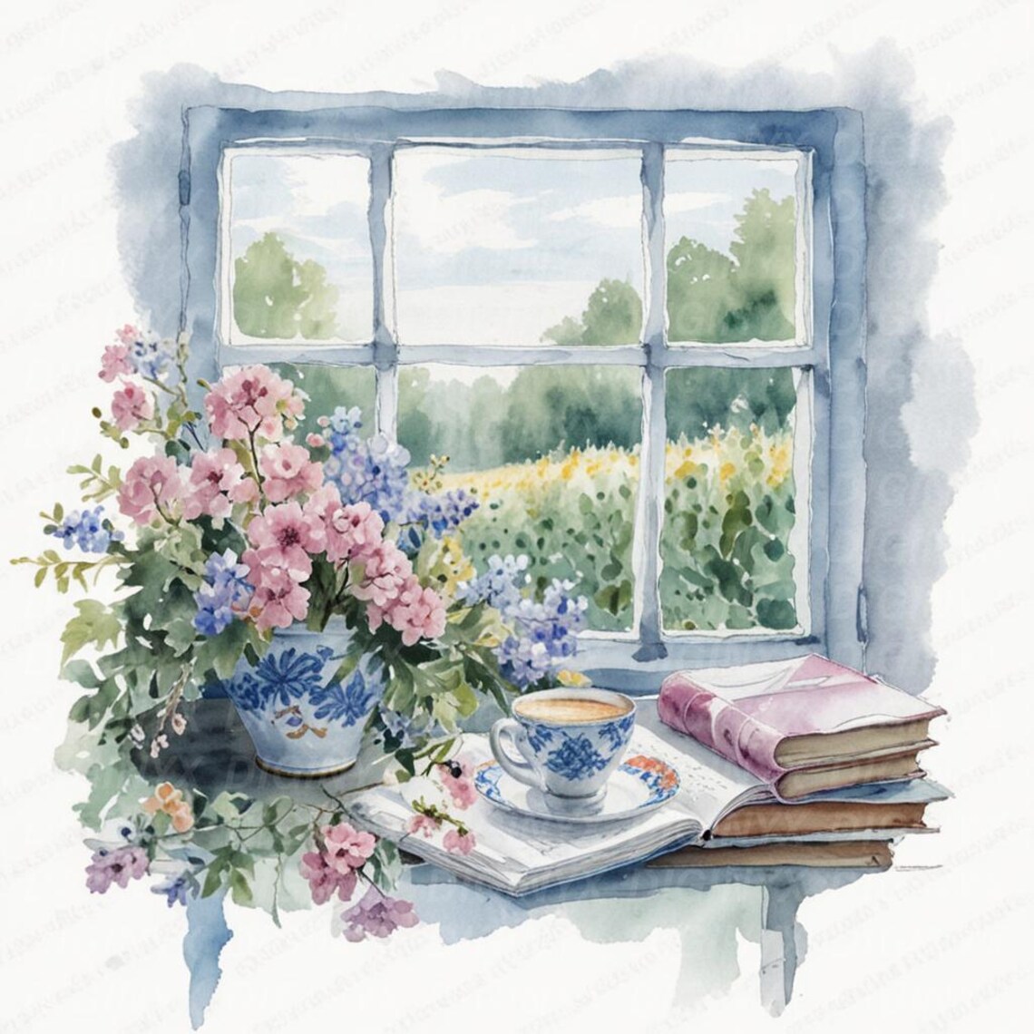 10 Spring Window View Clipart/watercolor Spring/printable Watercolor ...