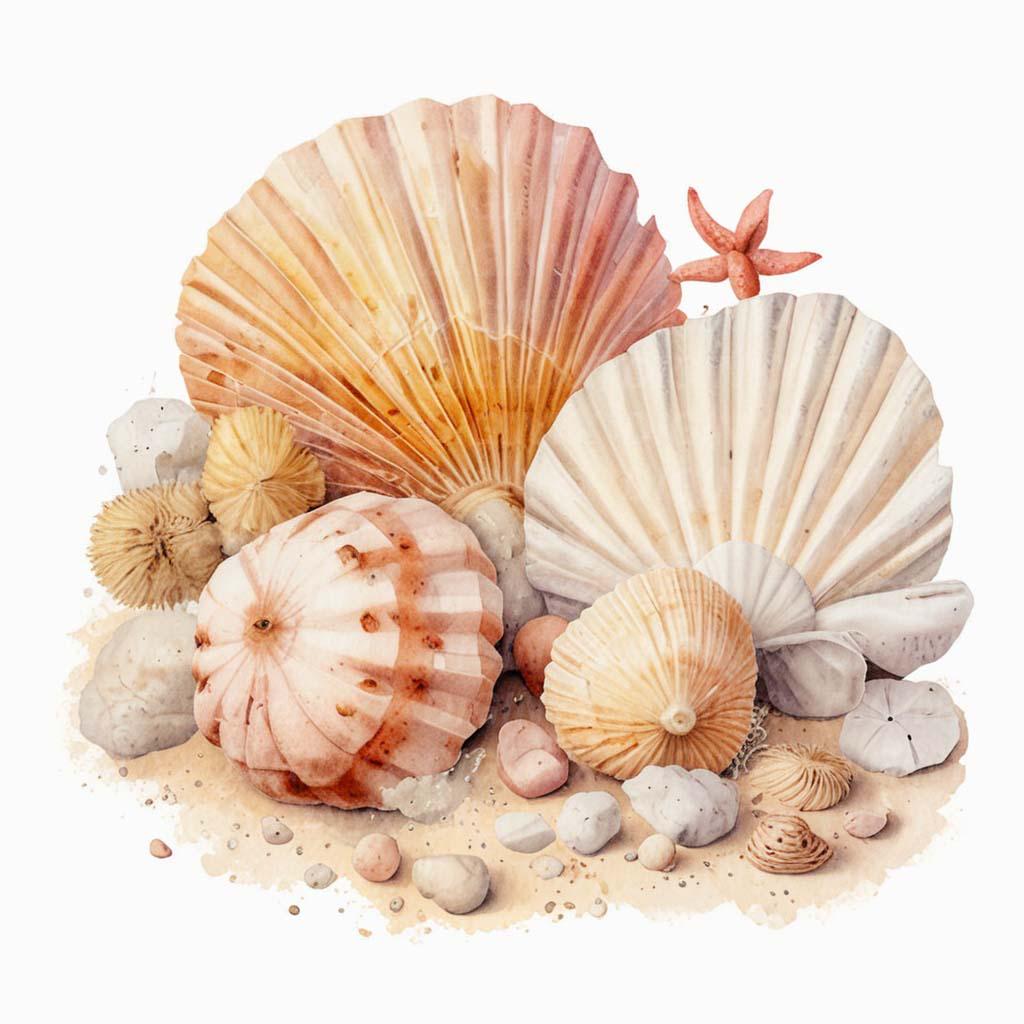 10 Sea Shells Clipart, Seashell Clipart, Printable Watercolor Clipart ...