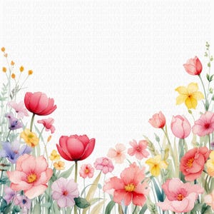 10 Vibrant Spring Flower Borders Clipart | Watercolor Flowers Jpgs ...