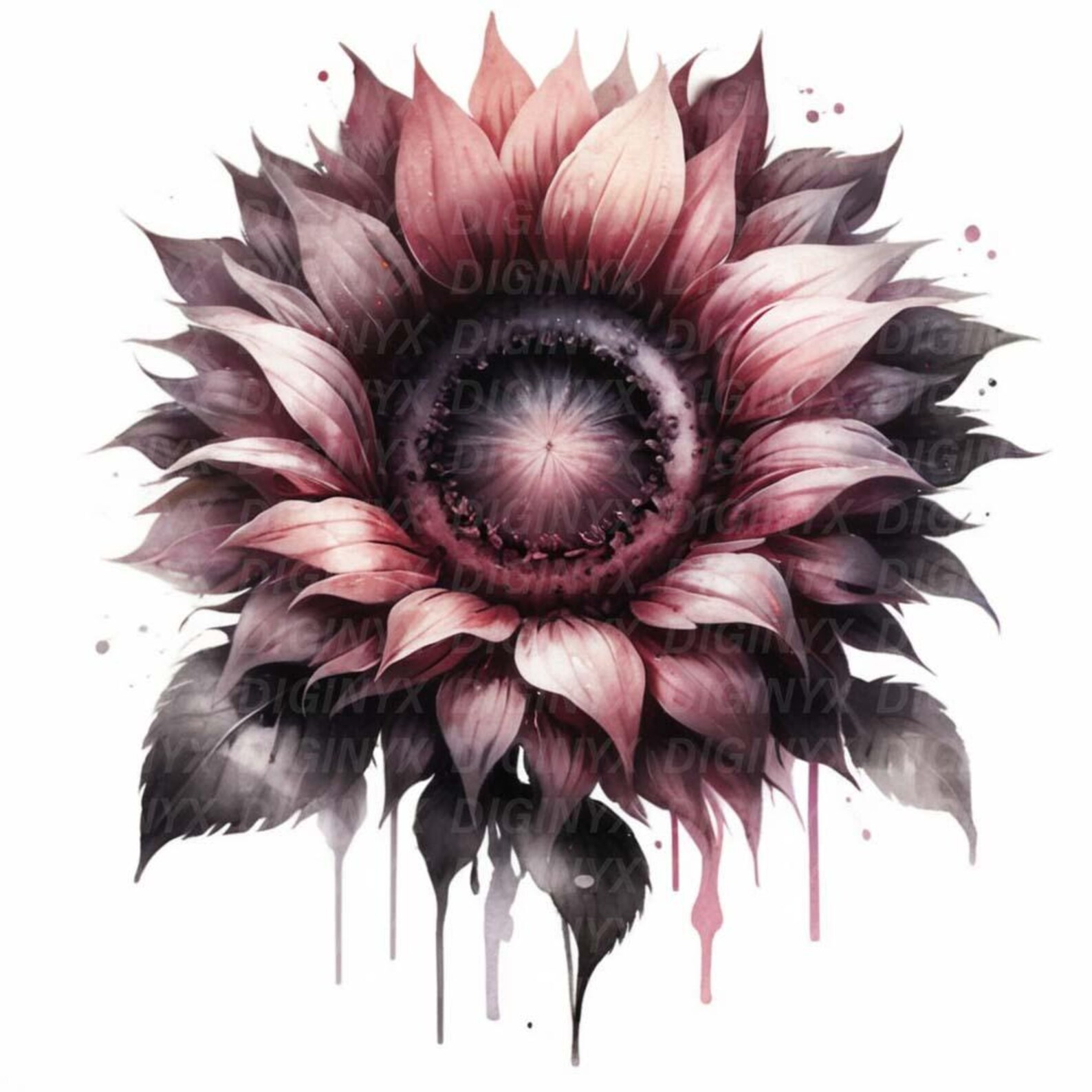 8 Dusty Pink Sunflowers Images, Gothic Floral, Printable Watercolor JPG ...