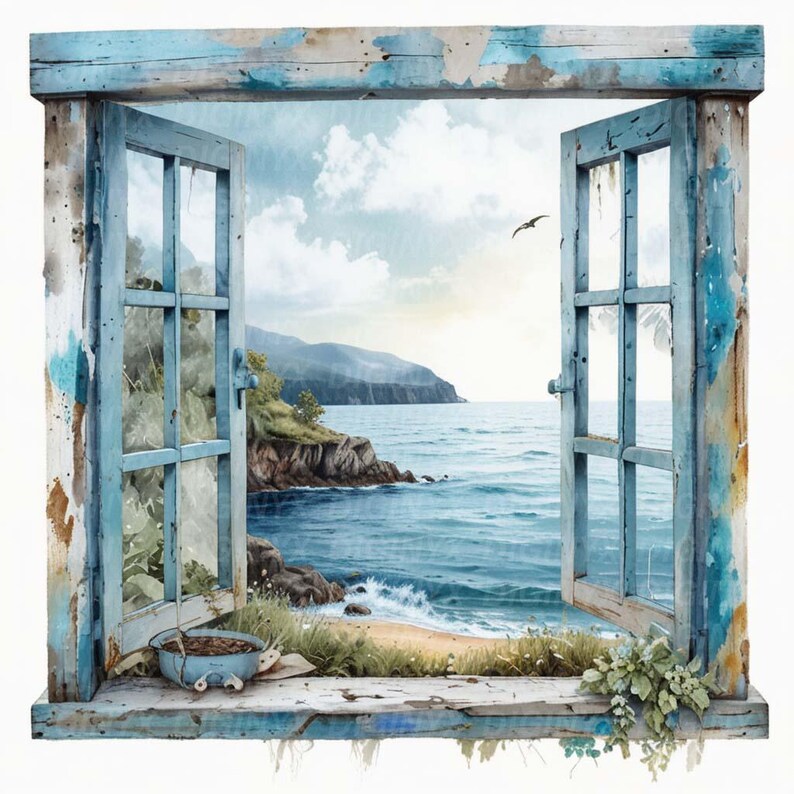 10 Window Ocean View Clipart, Window to Sea Clipart, Printable ...
