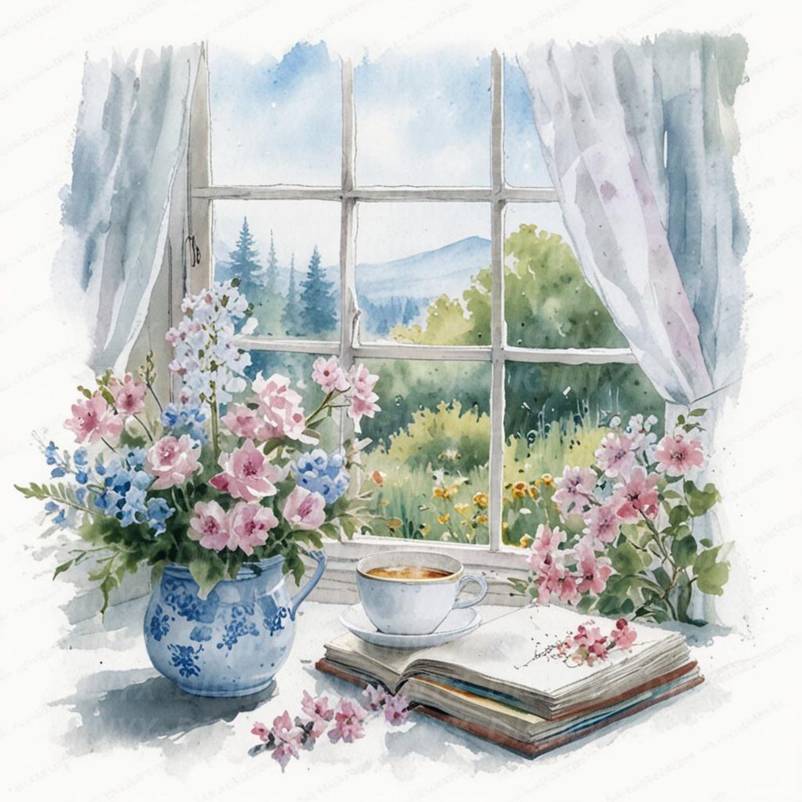 10 Spring Window View Clipart/watercolor Spring/printable Watercolor ...