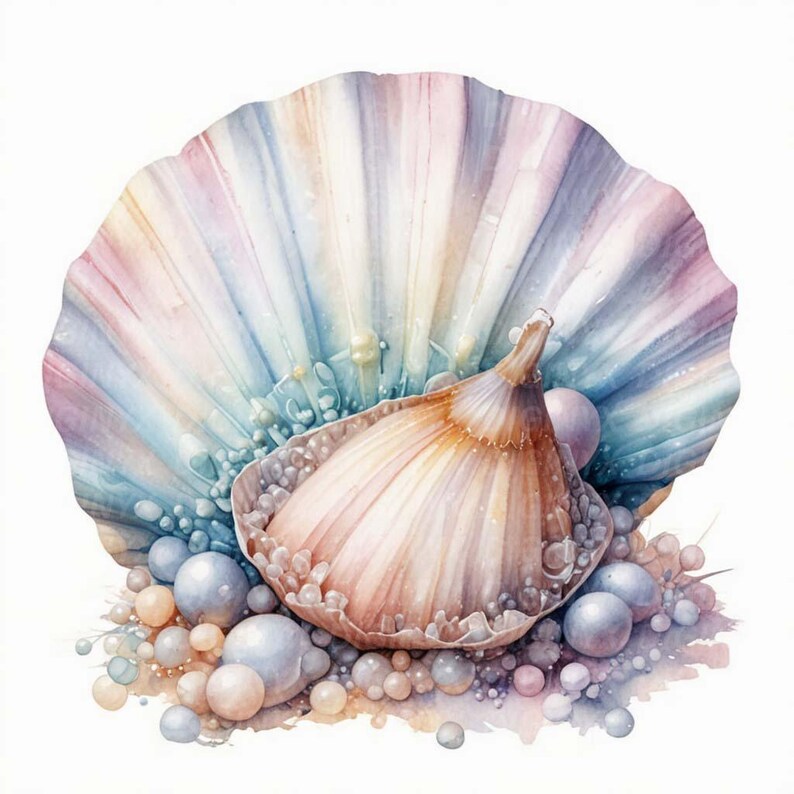 10 Sea Shells Pearls Clipart/seashell Clipart/printable Watercolor ...