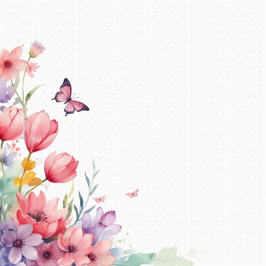 10 Vibrant Spring Flower Borders Clipart | Watercolor Flowers Jpgs ...