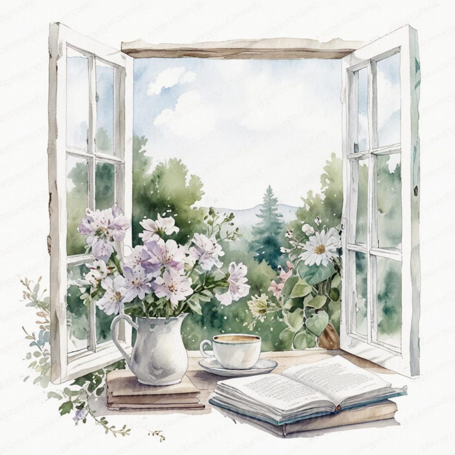10 Spring Window View Clipart/watercolor Spring/printable Watercolor ...