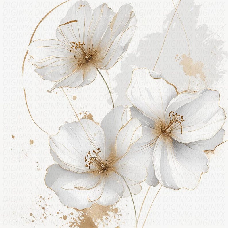 9 White Flowers Clipart White Floral Prints | Printable Watercolor ...