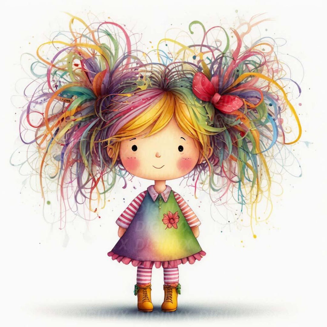 10 Little Girl With Frazzled Hair Clipart, Whimsical, Junk Journaling ...