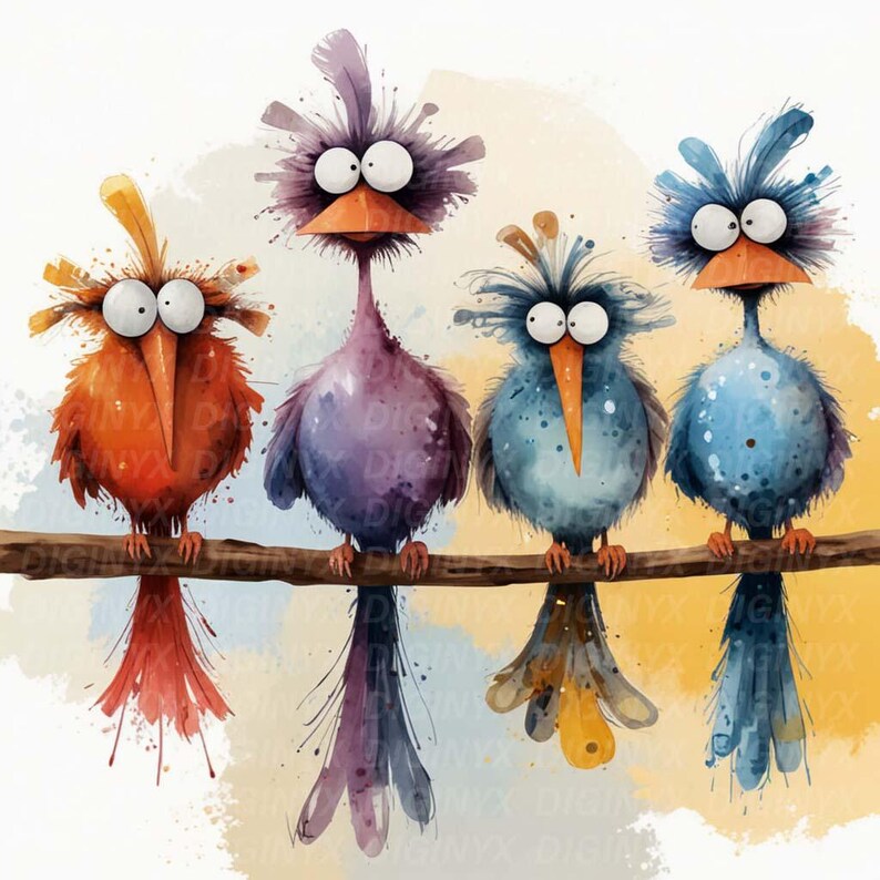 10 Funny Whimsical Birds Clipart, Cute Bird Clipart, Printable ...