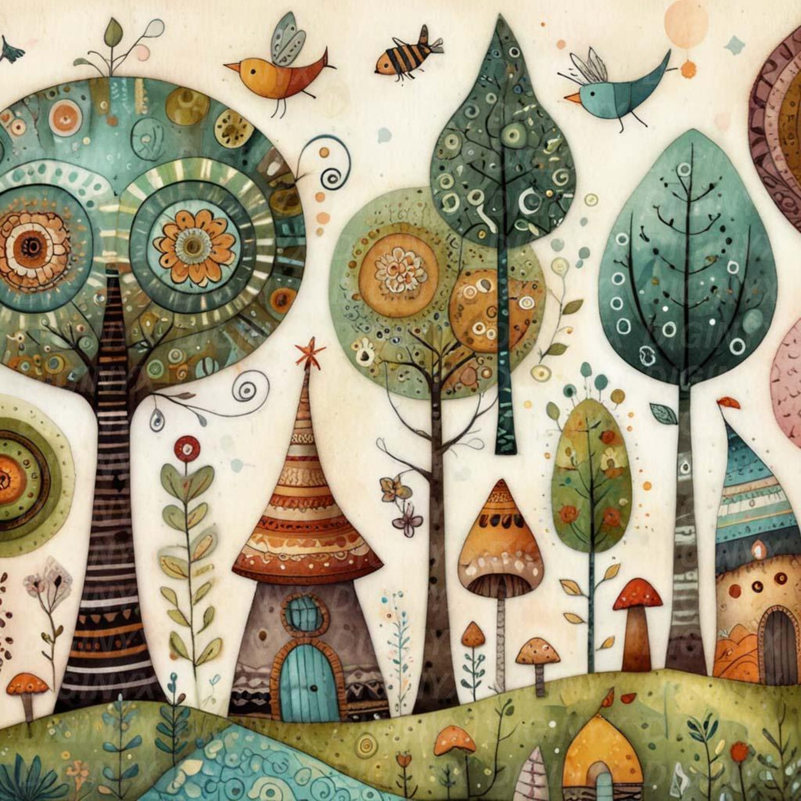 10 Whimsical Trees Clipart, Quirky Trees, Fantasy, Junk Journaling ...