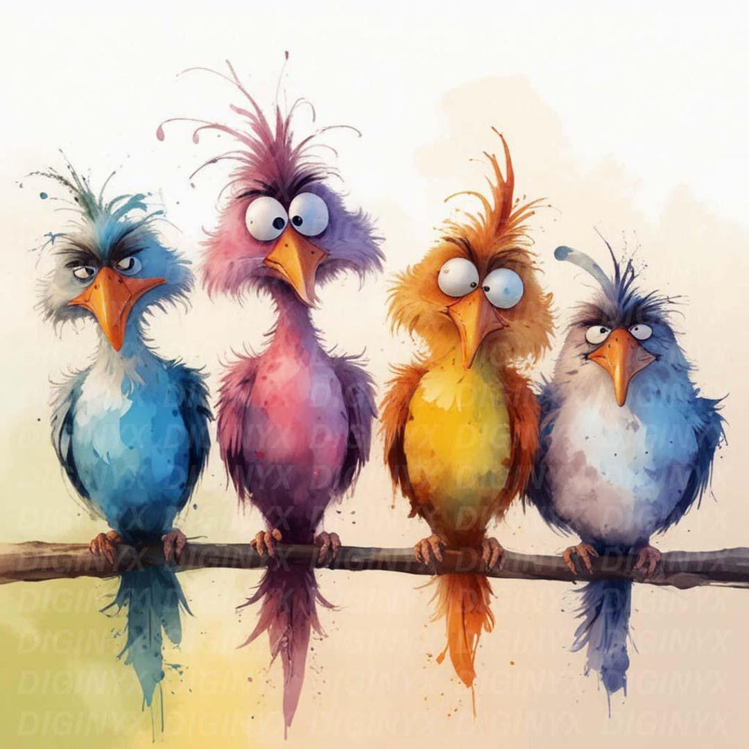 10 Funny Whimsical Birds Clipart, Cute Bird Clipart, Printable ...