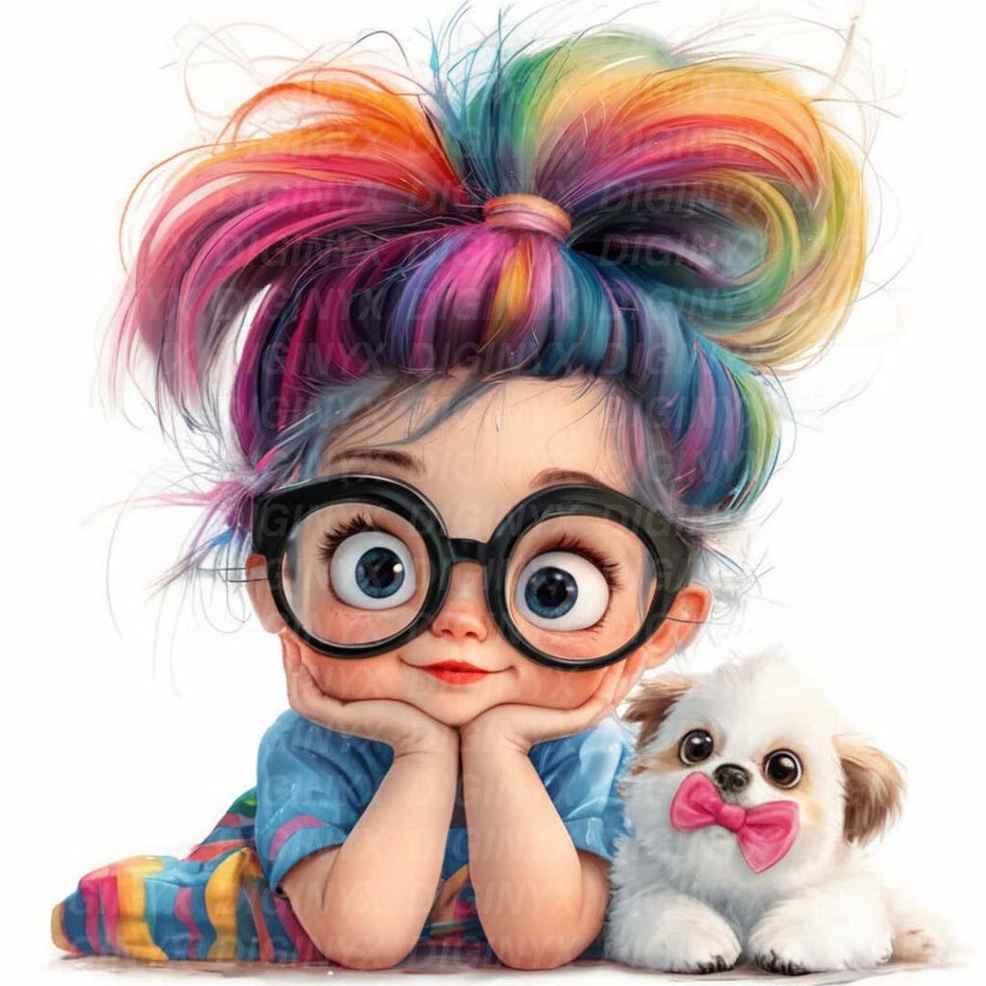 10 Quirky Girl Clipart, Cute Whimsical Girl, Printable Watercolor JPG ...