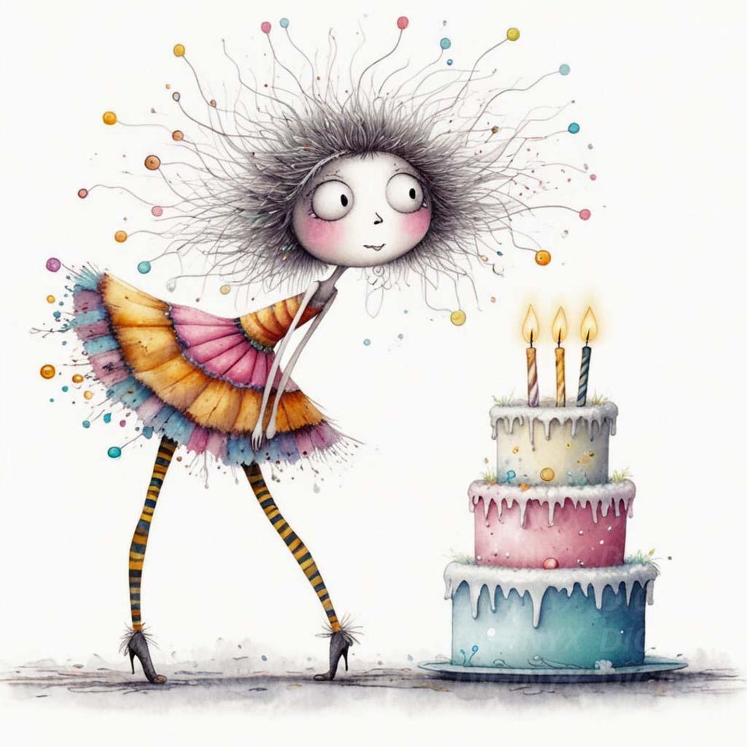 10 Quirky Birthday Cake Clipart, Greeting Card, Junk Journaling ...
