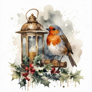 10 Christmas Robin Clipart JPG, Printable Watercolor JPG, Paper Craft ...