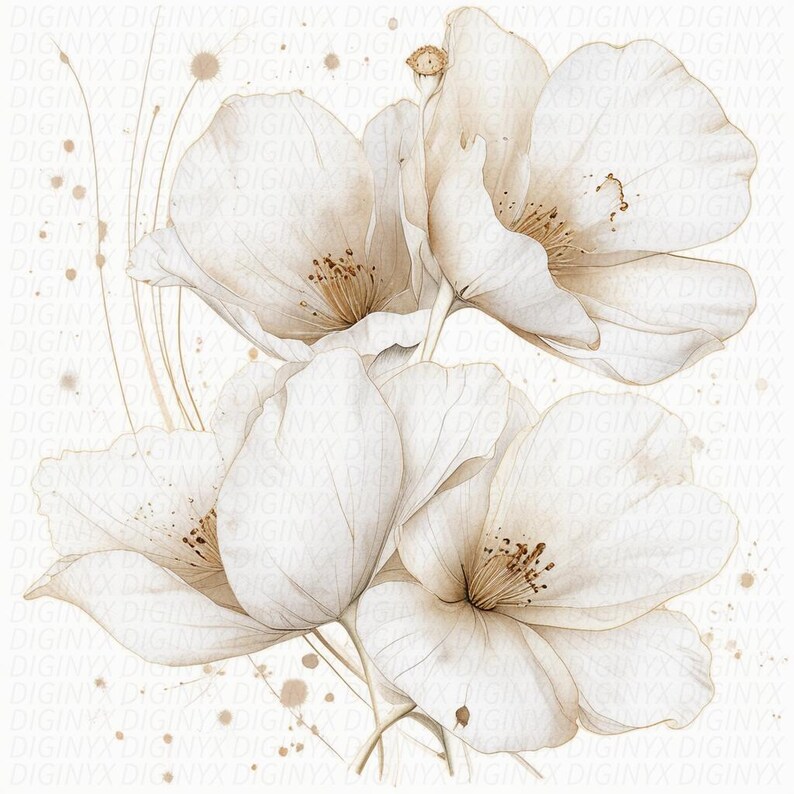 9 White Flowers Clipart White Floral Prints | Printable Watercolor ...