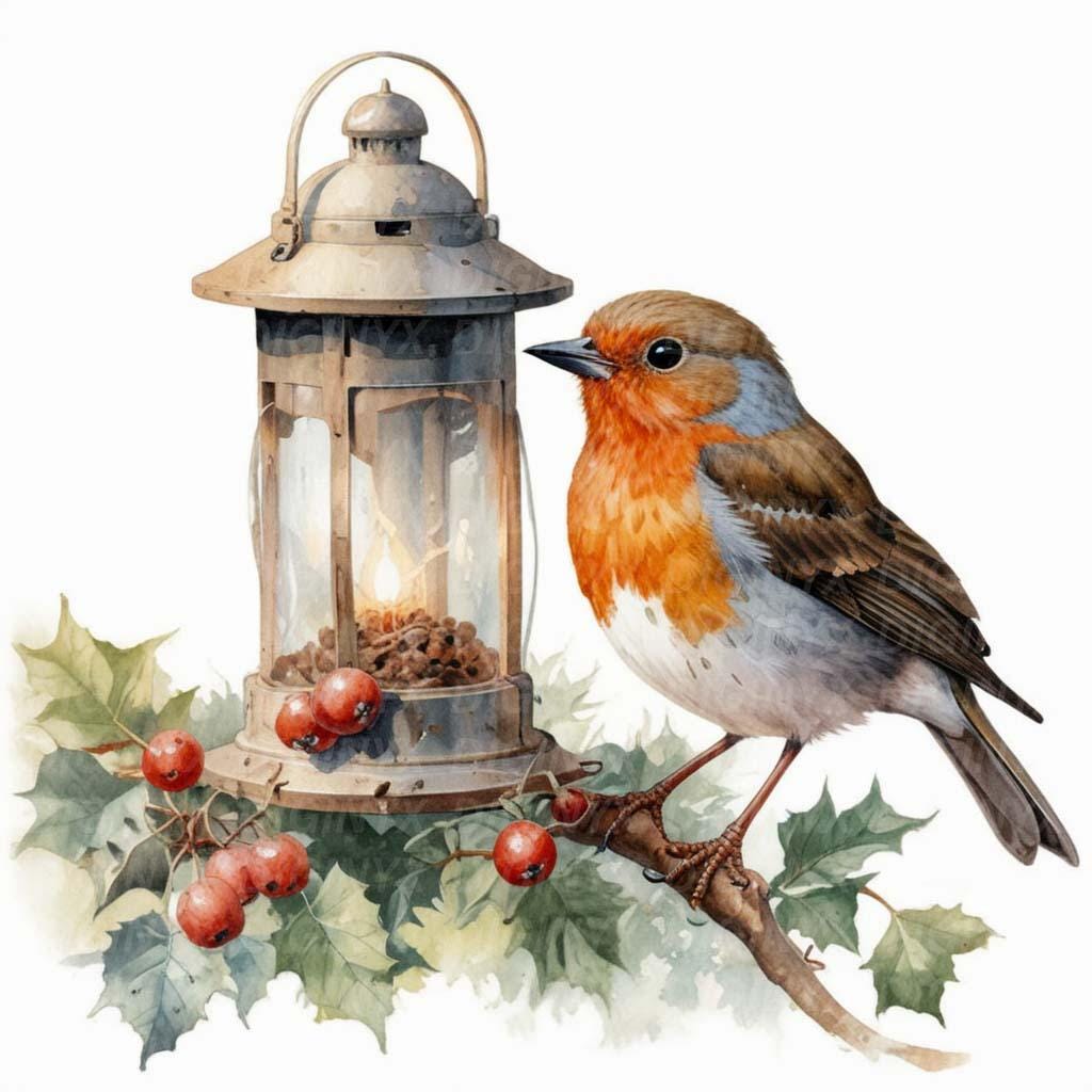 10 Christmas Robin Clipart JPG, Printable Watercolor JPG, Paper Craft ...