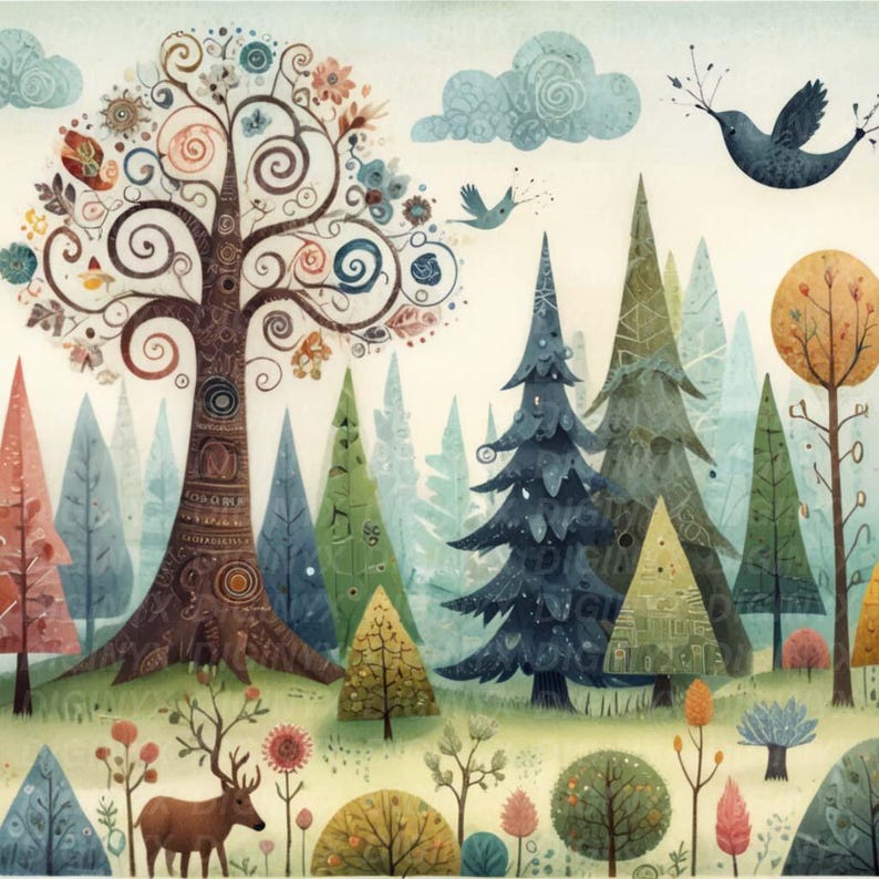 10 Whimsical Trees Clipart, Quirky Trees, Fantasy, Junk Journaling ...