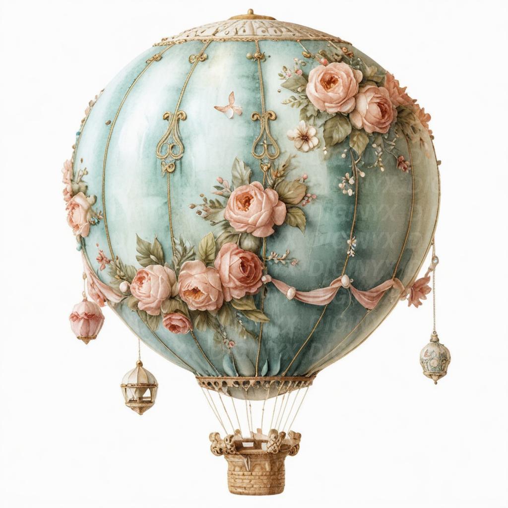 8 Hot Air Balloon Clipart, Victorian Vintage Balloon, Printable ...