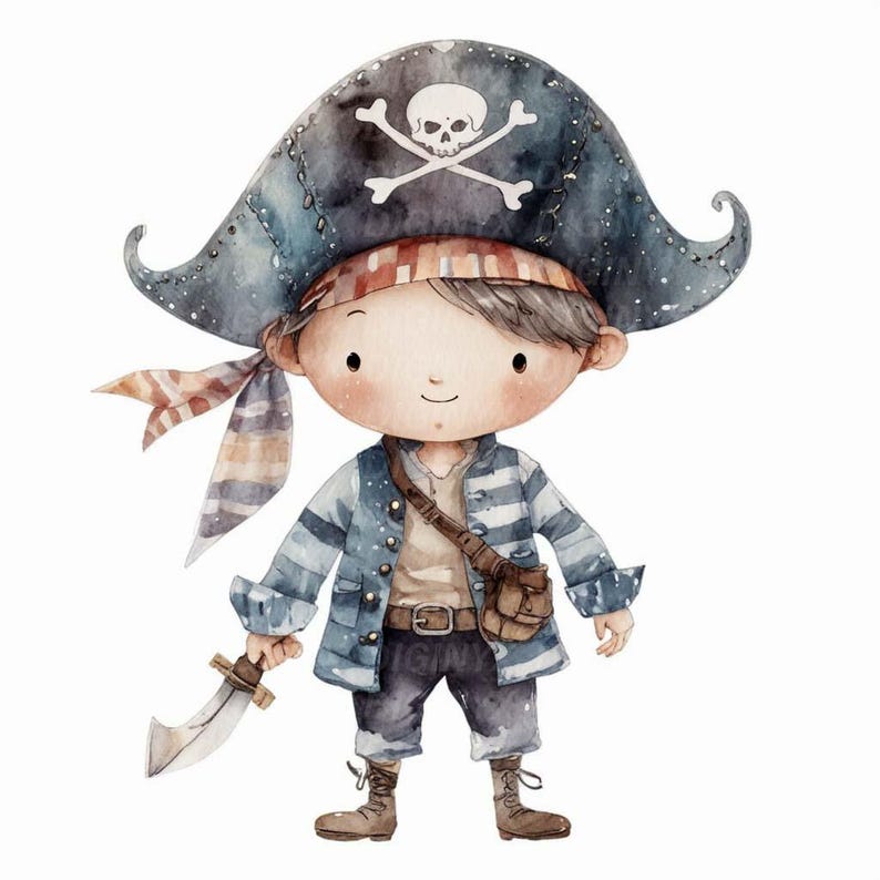 10 Cartoon Pirates Clipart, Cute Pirates Print, Printable Watercolor ...