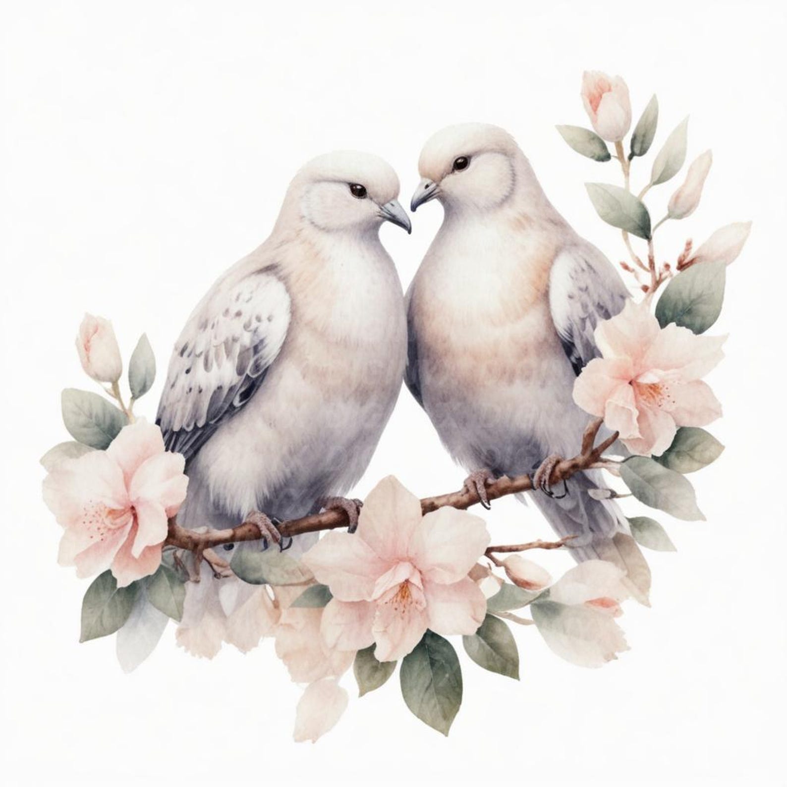 10 Romantic Doves Couple Clipart, Love Doves JPG, Printable Watercolor ...