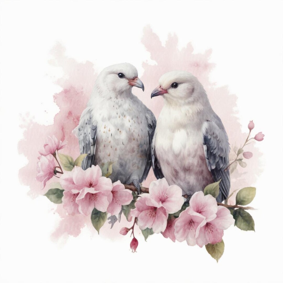 10 Romantic Doves Couple Clipart, Love Doves JPG, Printable Watercolor ...