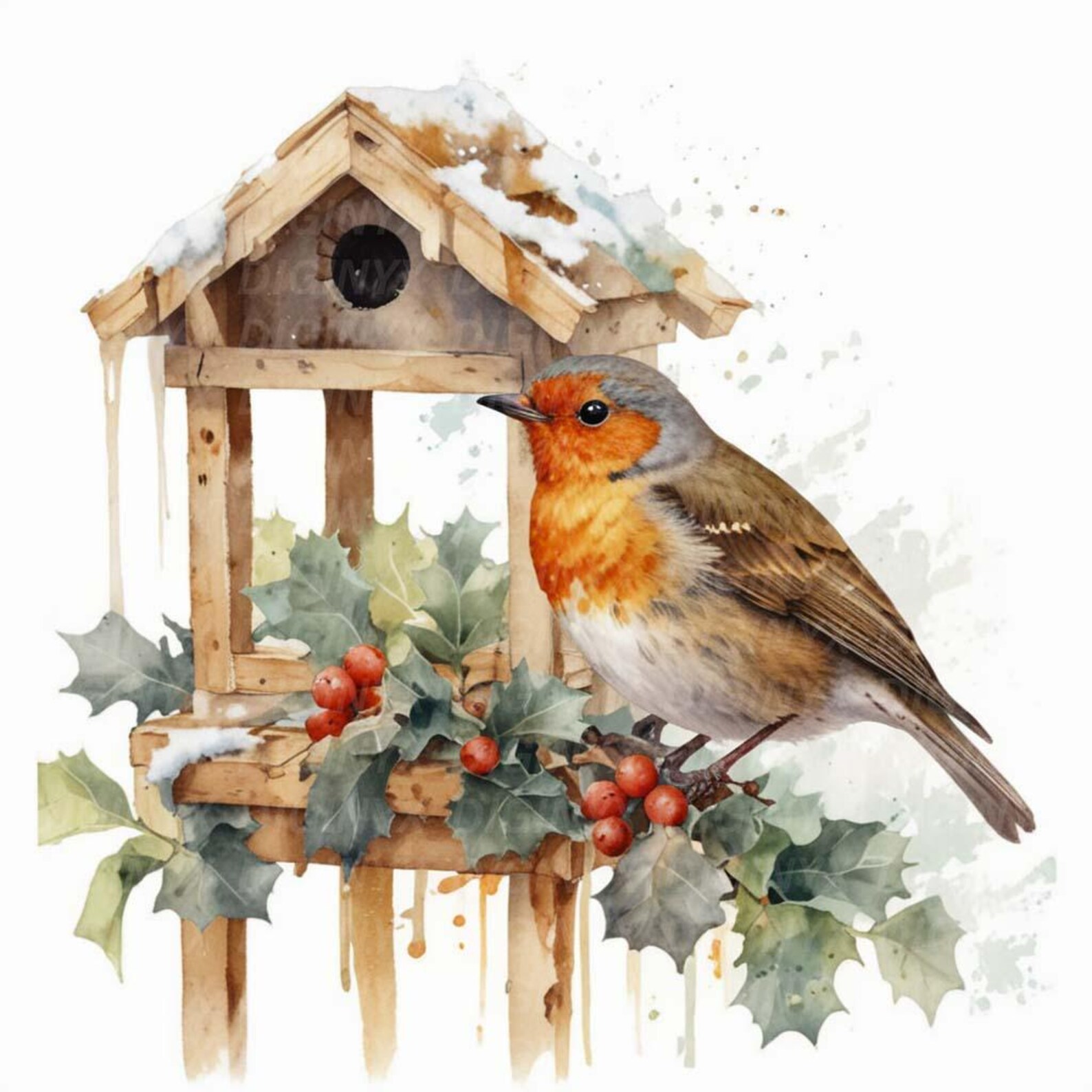 10 Christmas Robin Clipart JPG, Printable Watercolor JPG, Paper Craft ...