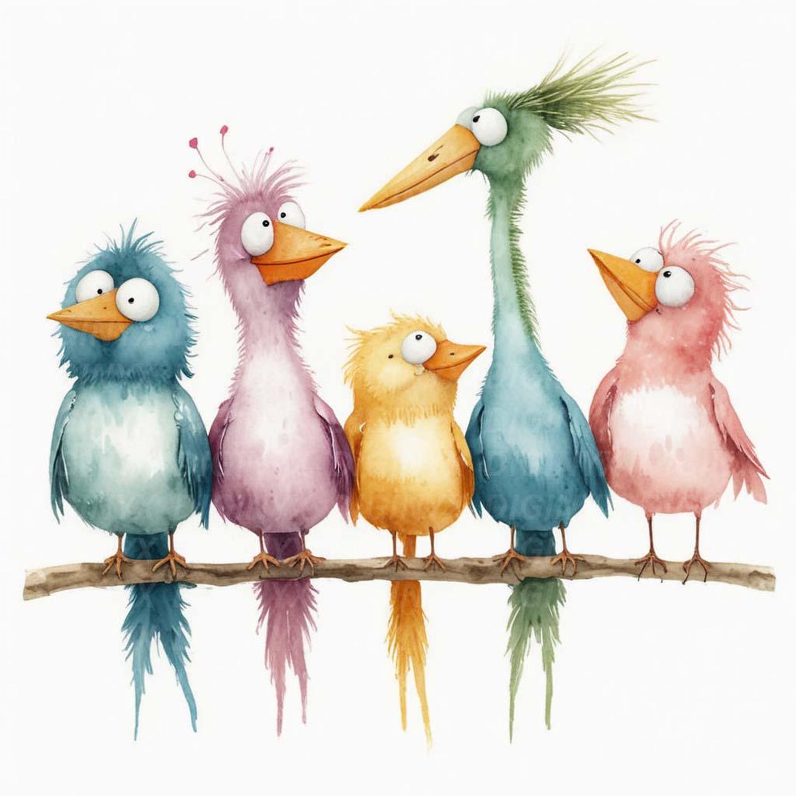 10 Funny Whimsical Birds Clipart, Cute Bird Clipart, Printable ...