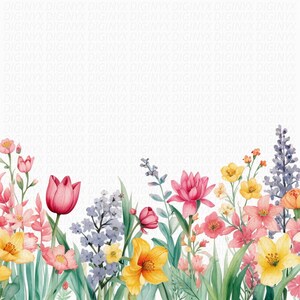 10 Vibrant Spring Flower Borders Clipart | Watercolor Flowers Jpgs ...