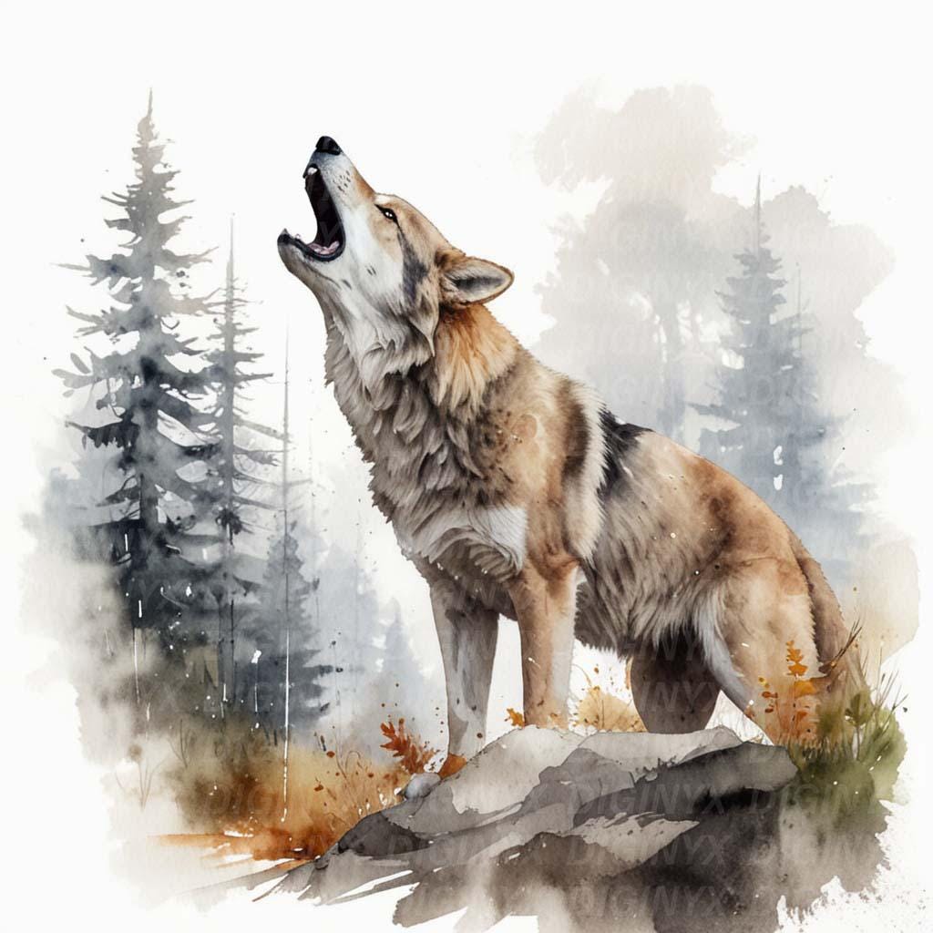 9 Wolf in Forest Clipart, Printable Watercolor JPG, Paper Craft Prints ...