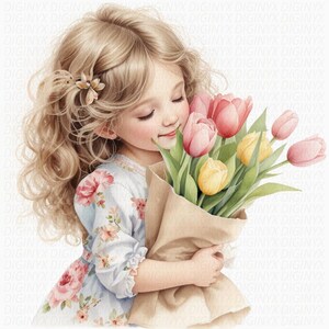 10 Little Girl With Flowers Printable Clipart Spring Tulips Wildflowers ...