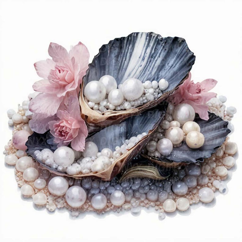 10 Sea Shells Pearls Clipart/seashell Clipart/printable Watercolor ...