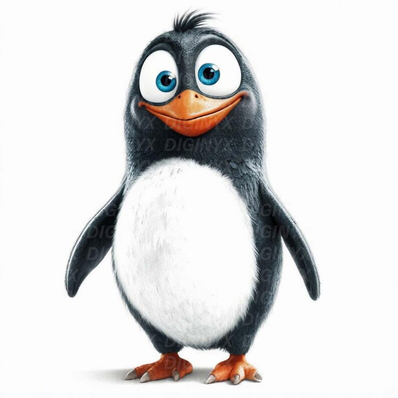 8 Cartoon Penguin Clipart, Cute Penguin Character, Printable Watercolor ...