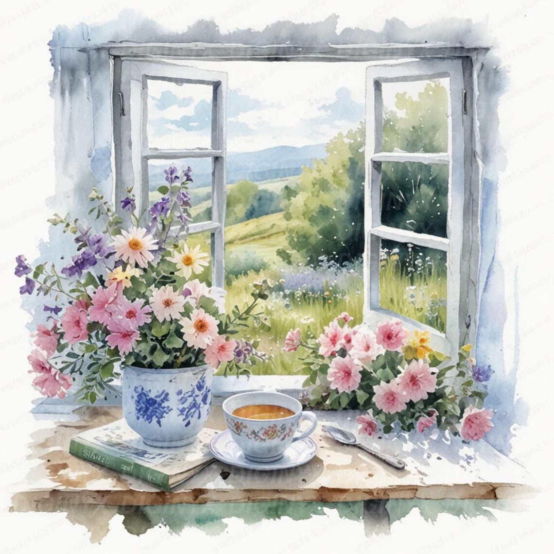 10 Spring Window View Clipart/watercolor Spring/printable Watercolor ...